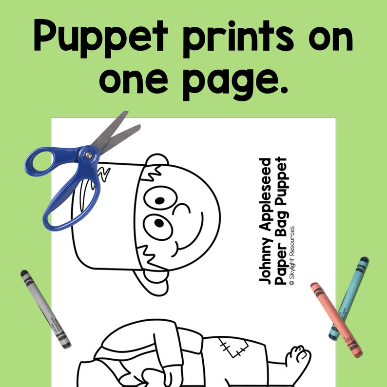 Johnny Appleseed Craft | Paper Bag Puppet Kids Activity - Etsy