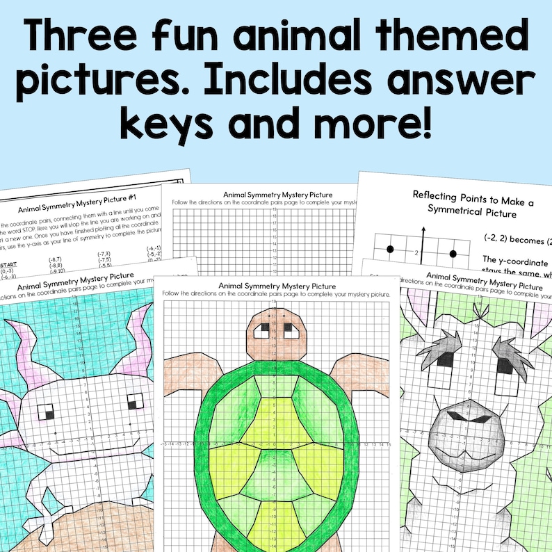 Animal Coordinate Plane Graphing Pictures | Symmetry Activity in Four ...
