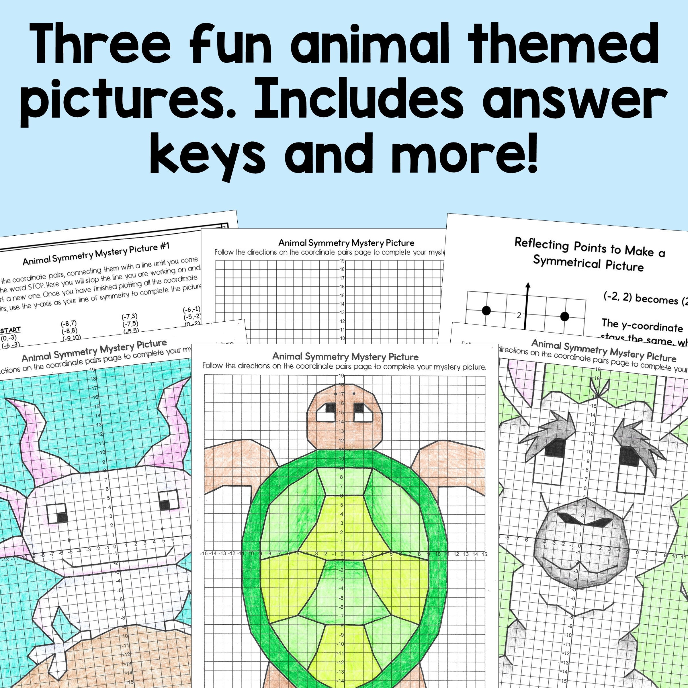 Animal Coordinate Plane Graphing Pictures | Symmetry Activity in Four ...