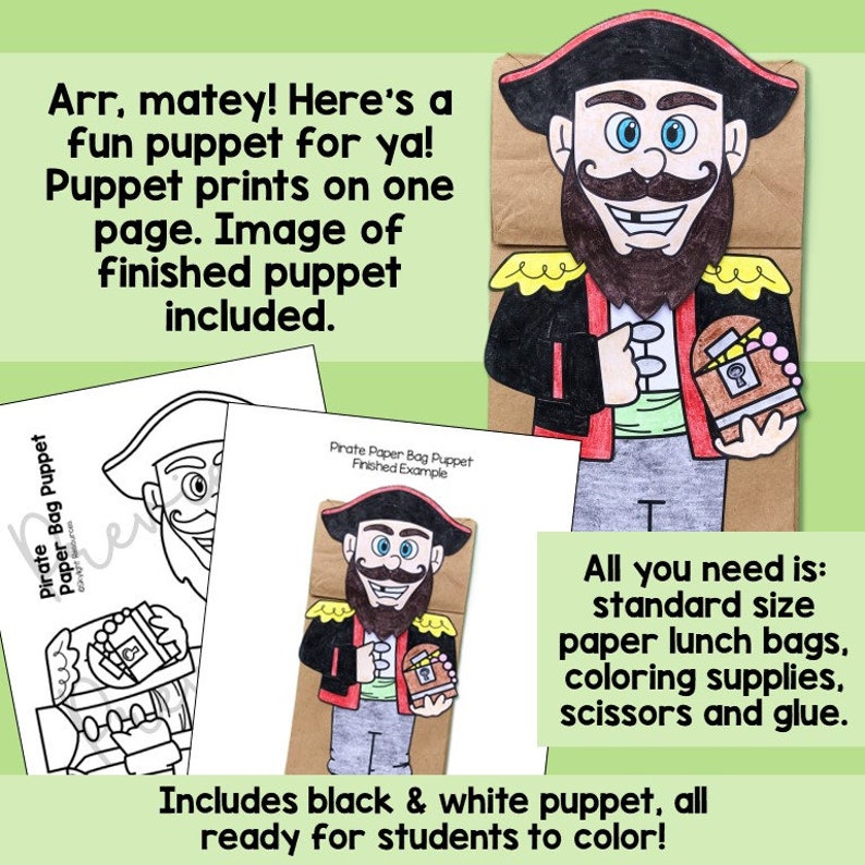 Paper Bag Puppet | Fun Pirate Craft Activity for Kids | for Classroom ...