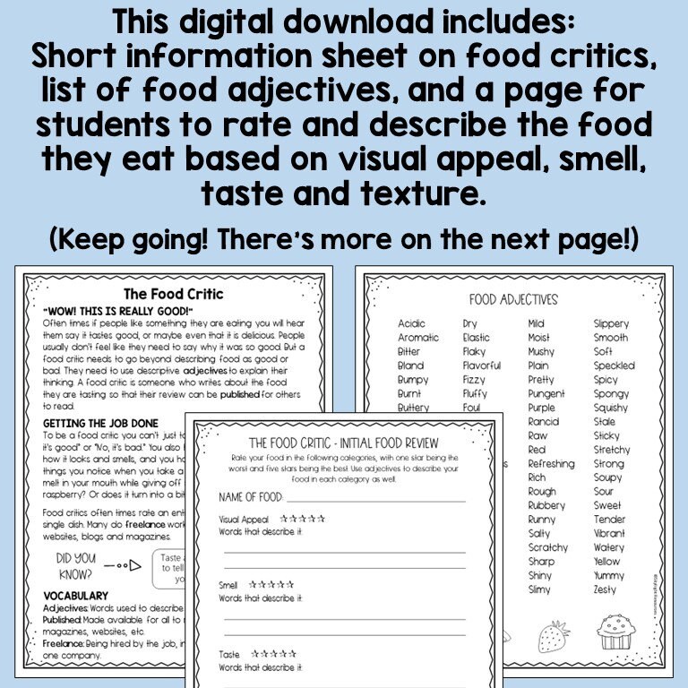 Write Like a Critic Food Science Classroom Activity for 5th - Etsy