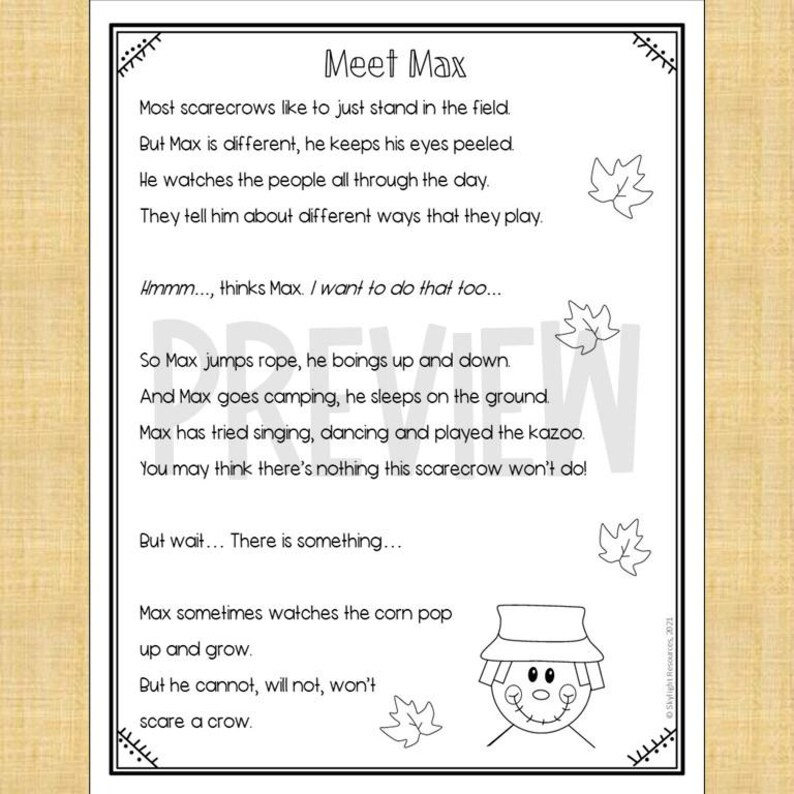 Meet My Scarecrow FALL Reading, Writing, Drawing and Craft Activity for ...