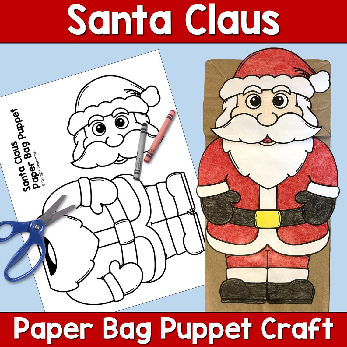 Santa Claus Paper Bag Puppet Christmas Craft Activity for Kids - Etsy