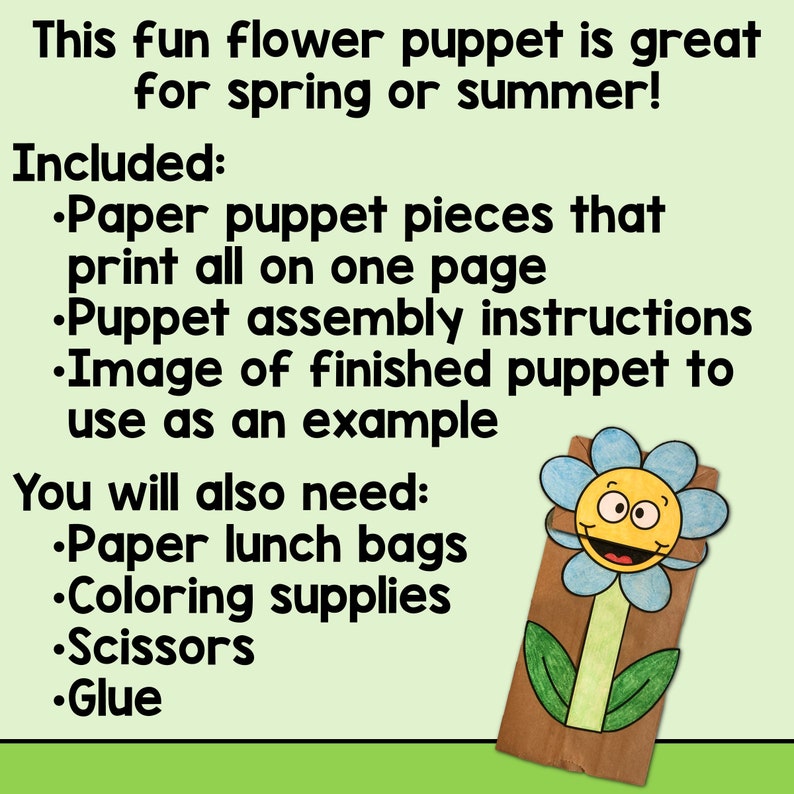 Flower Paper Bag Puppet Kids Craft Activity for Spring or Summer - Etsy