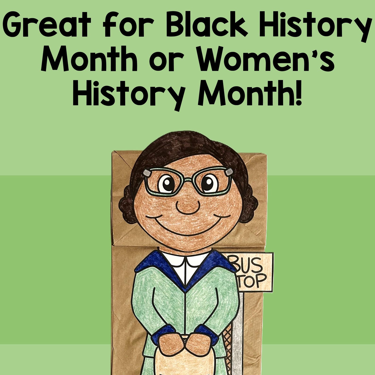 Black History Month, Women's History Month Rosa Parks Puppet Craft ...