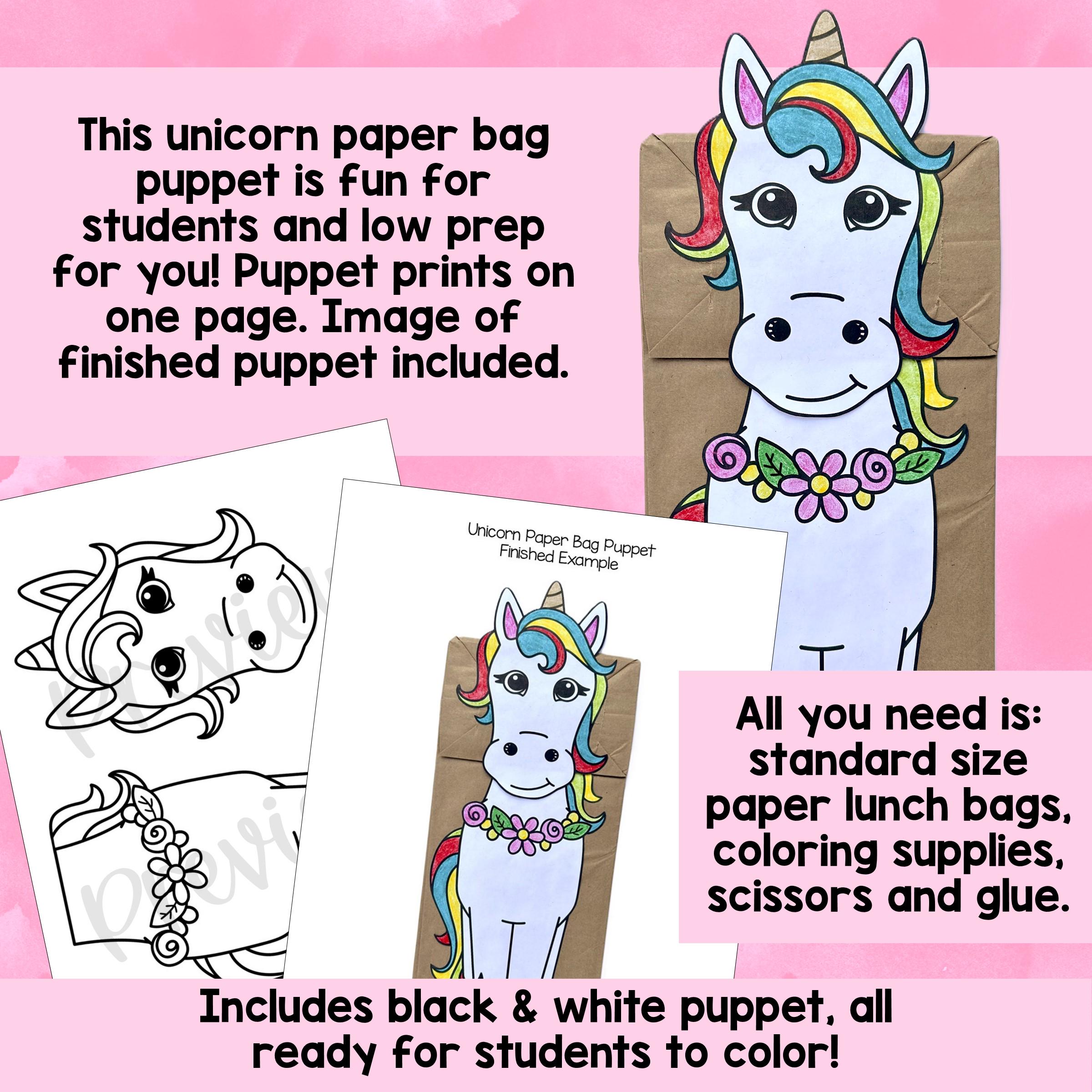 Unicorn Paper Bag Puppet Fun Craft Activity for Kids - Etsy