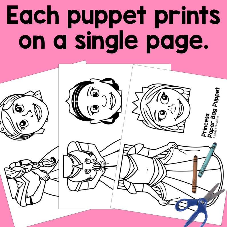 Princess Paper Bag Puppets | Fun Craft Activity for Kids - Etsy