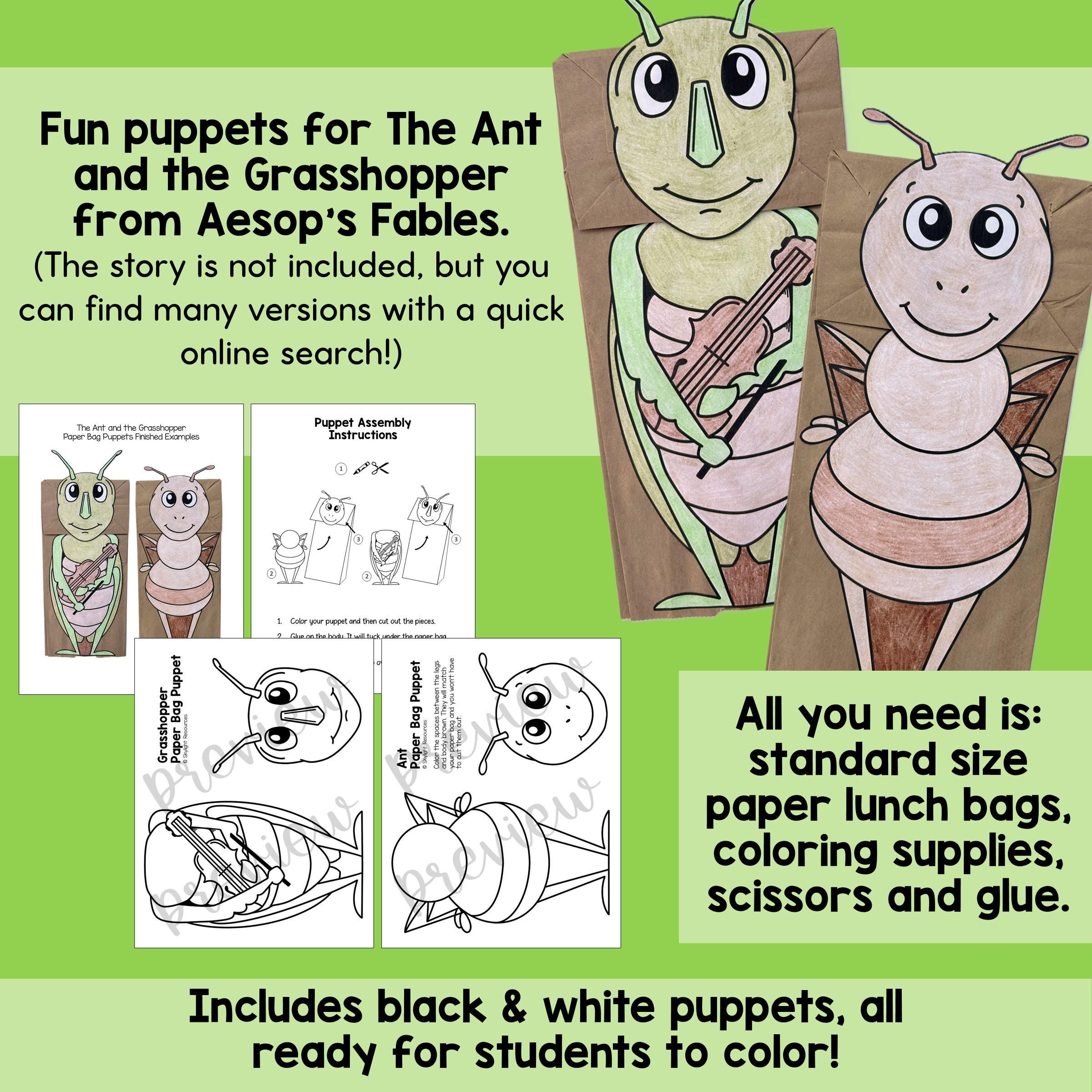 Aesop's Fables Ant and Grasshopper Paper Bag Puppets Kids Reading Time ...