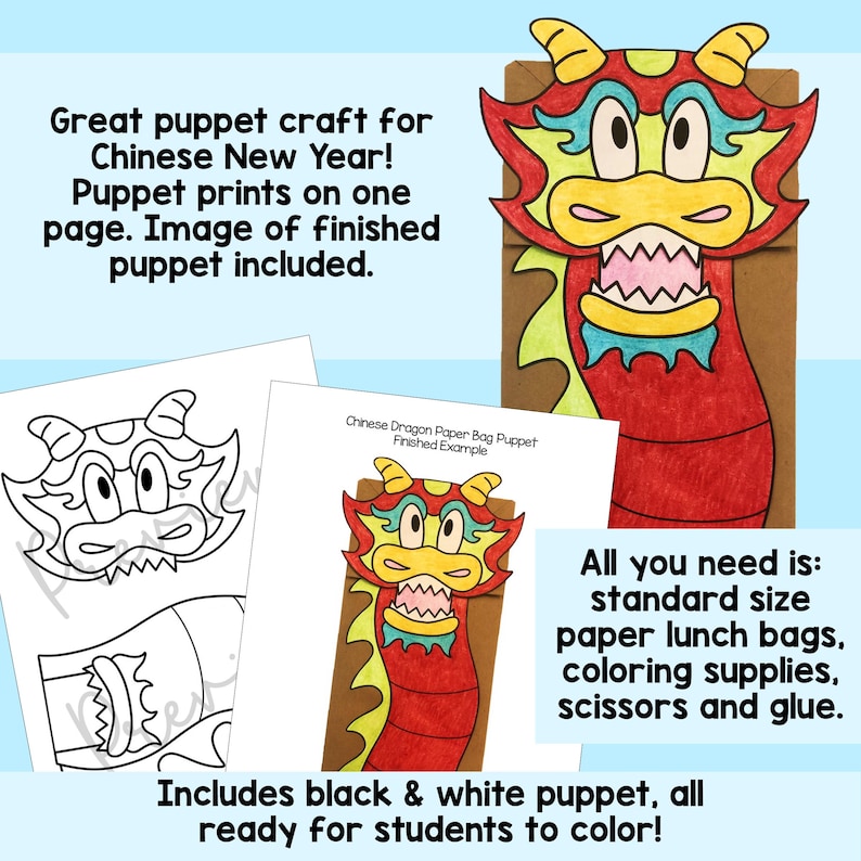 Chinese New Year Paper Bag Puppet, Lunar New Year Dragon Craft Activity ...