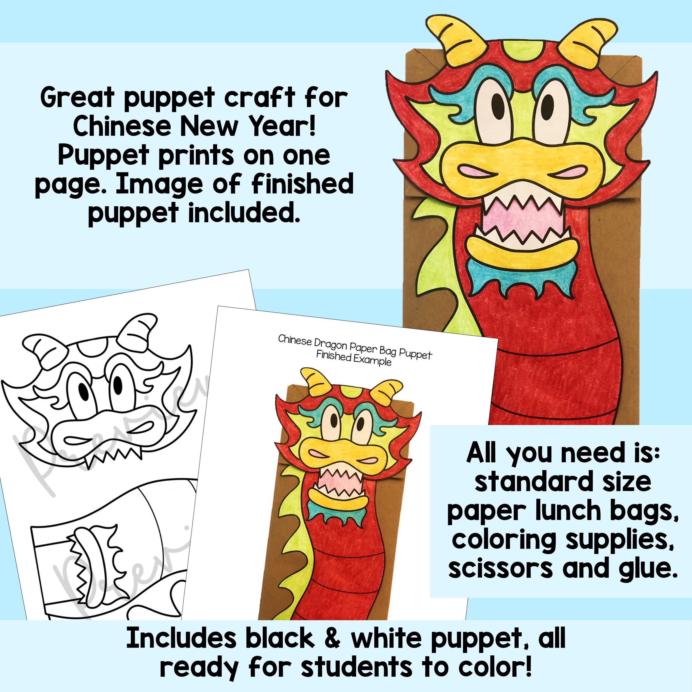 Chinese New Year Paper Bag Puppet, Lunar New Year Dragon Craft Activity ...