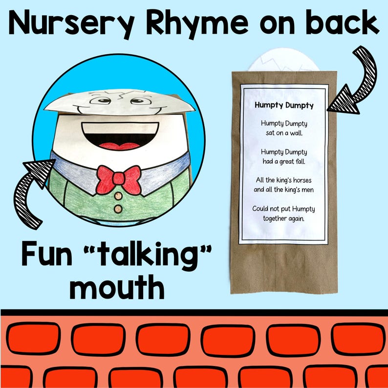 Humpty Dumpty Nursery Rhyme Paper Bag Puppet Classroom Craft Activity ...