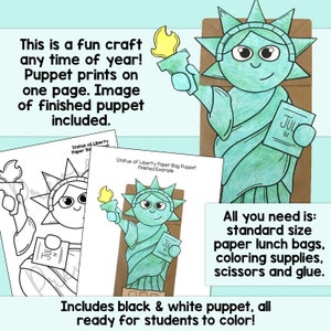 Statue of Liberty Paper Bag Puppet Craft Activity for Kids - Etsy