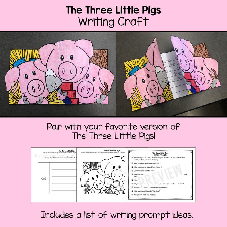 The Three Little Pigs Fun Writing Craft With Prompts, Story and Reading ...
