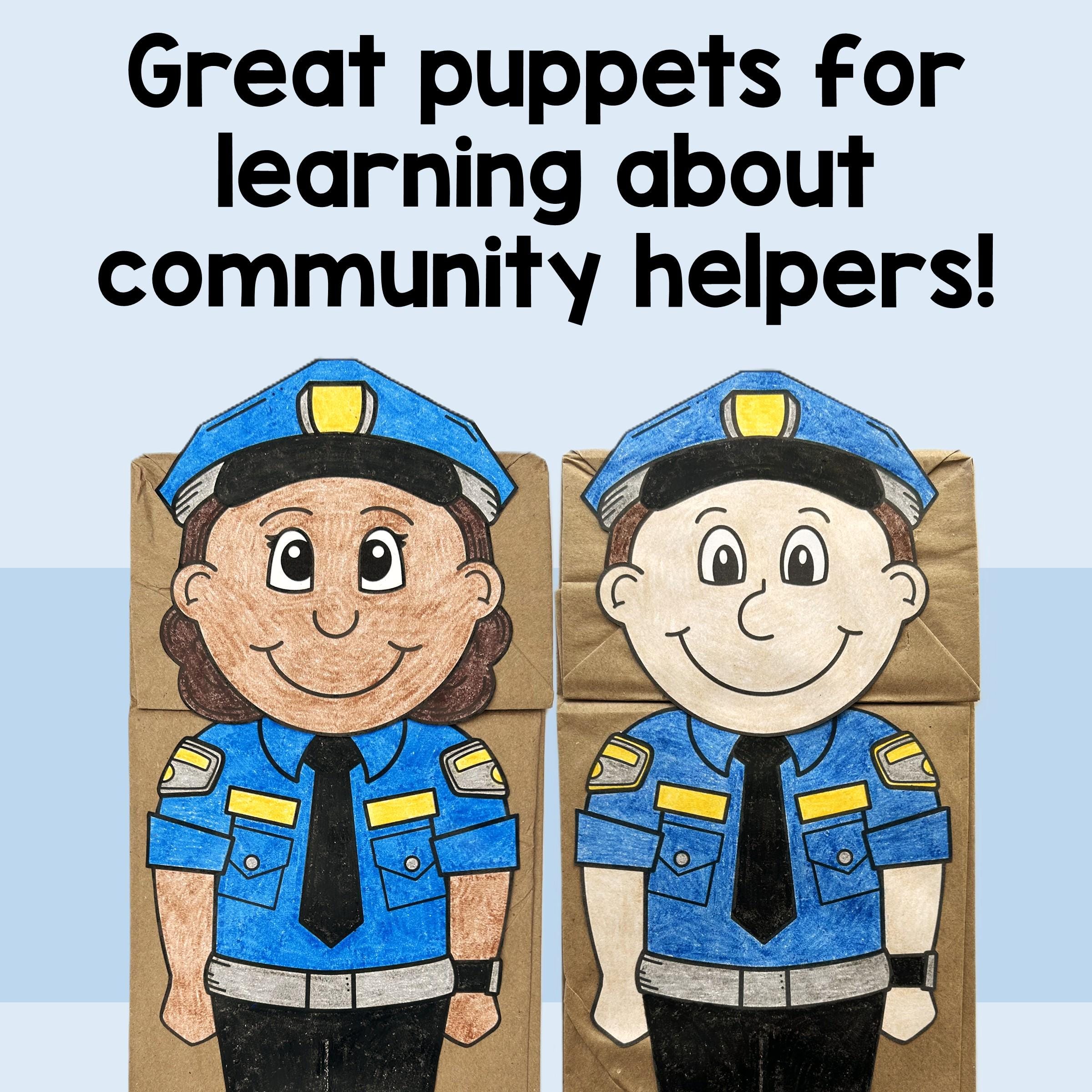 Police Officer Paper Bag Puppets, Fun Community Helper Craft Activity ...