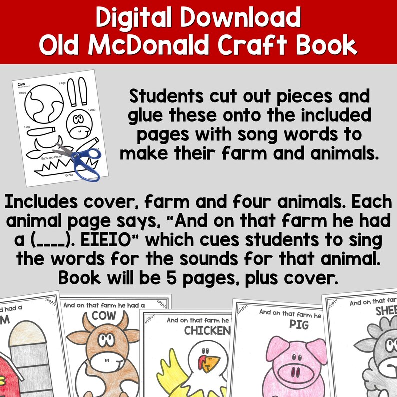 Old Mcdonald Had a Farm Kids Craft Sing Along Book for - Etsy