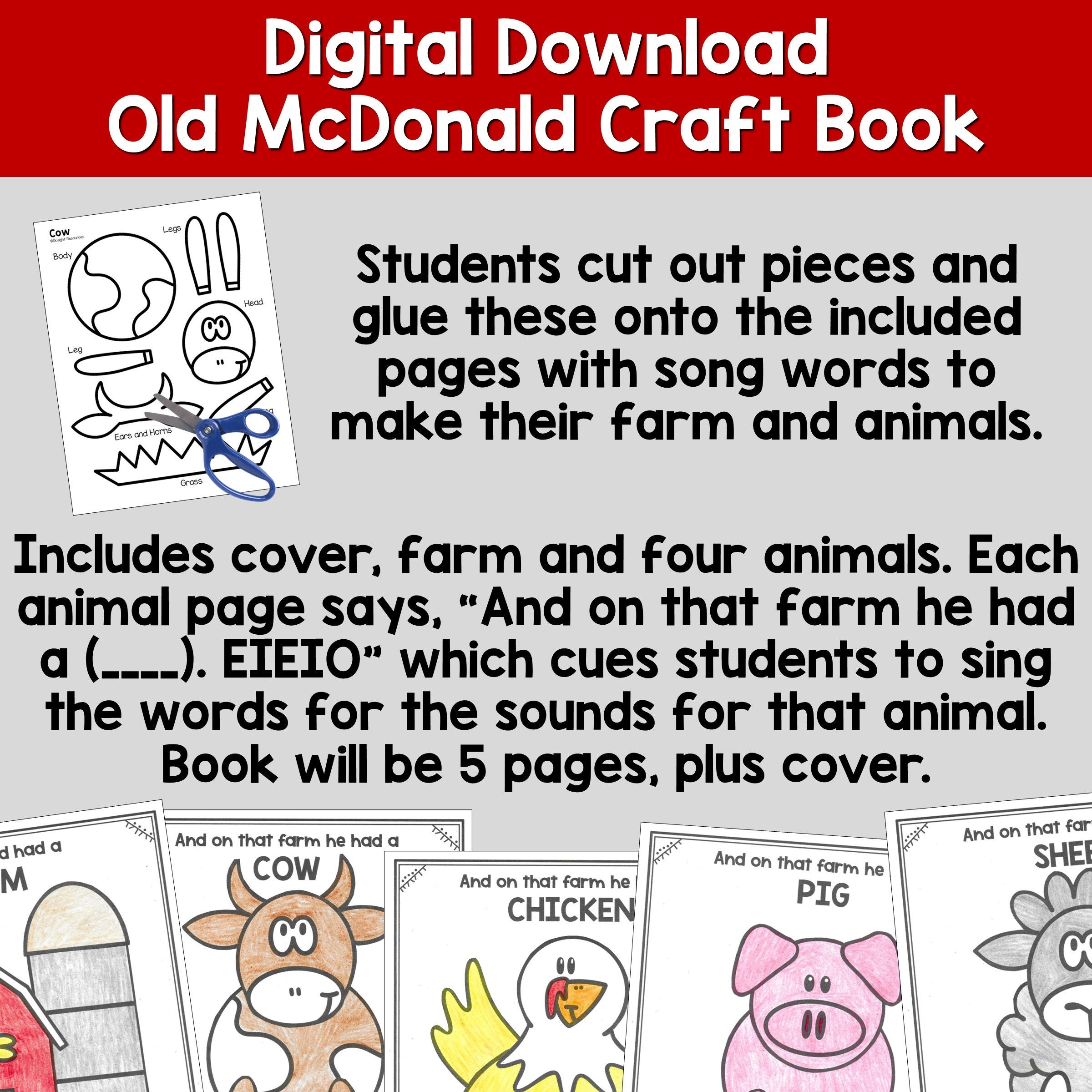 Old Mcdonald Had a Farm Kids Craft Sing Along Book for Classroom or ...
