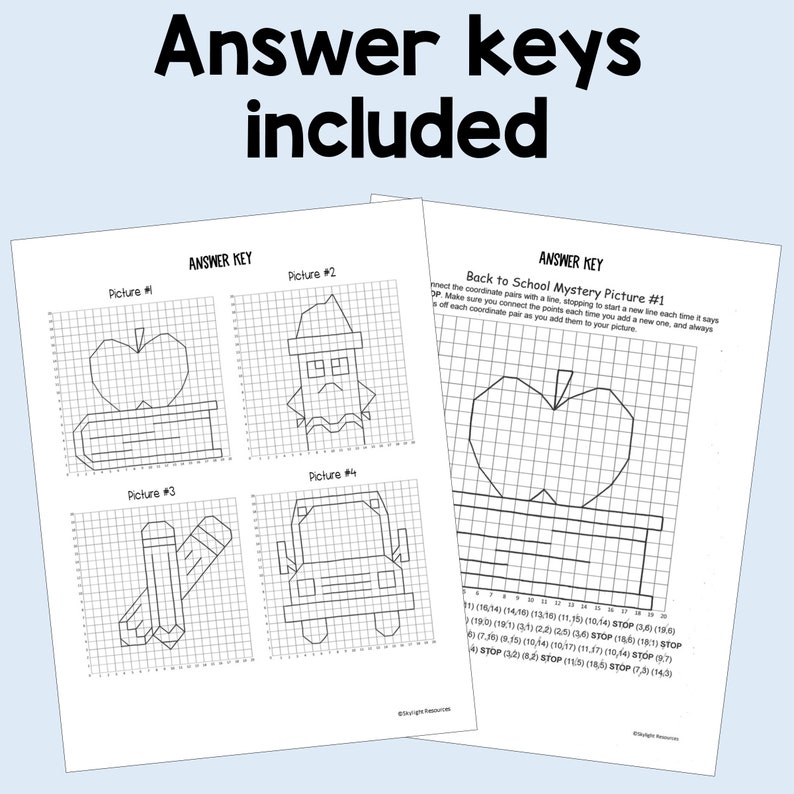 Back to School Coordinate Plane Mystery Pictures in Quadrant I - Etsy