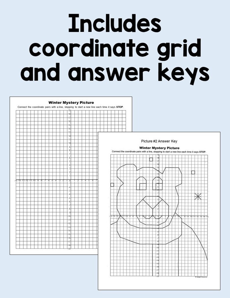 Winter Coordinate Plane Graphing Pictures in Four Quadrants - Etsy