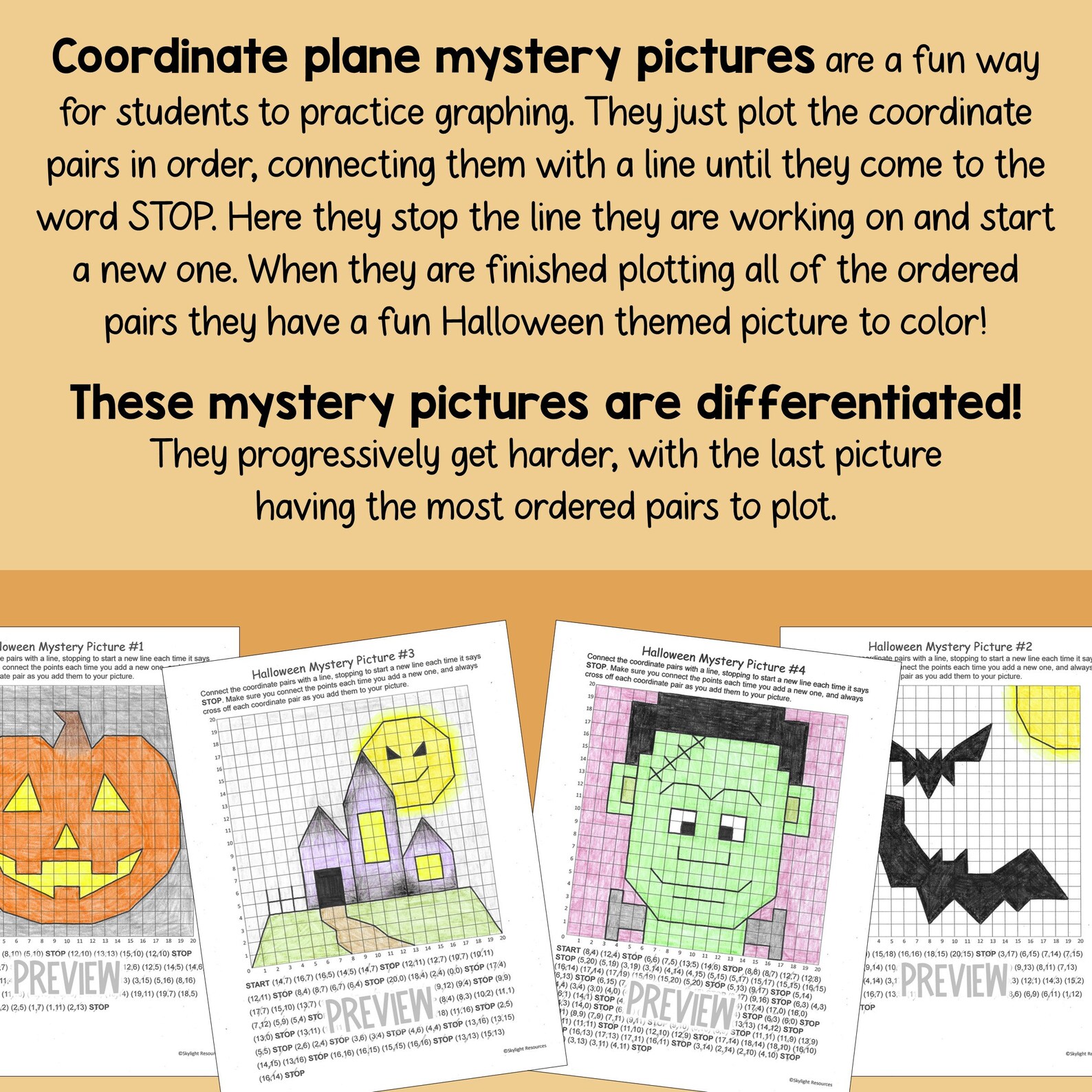 Halloween Coordinate Plane Mystery Pictures in Quadrant I - Etsy