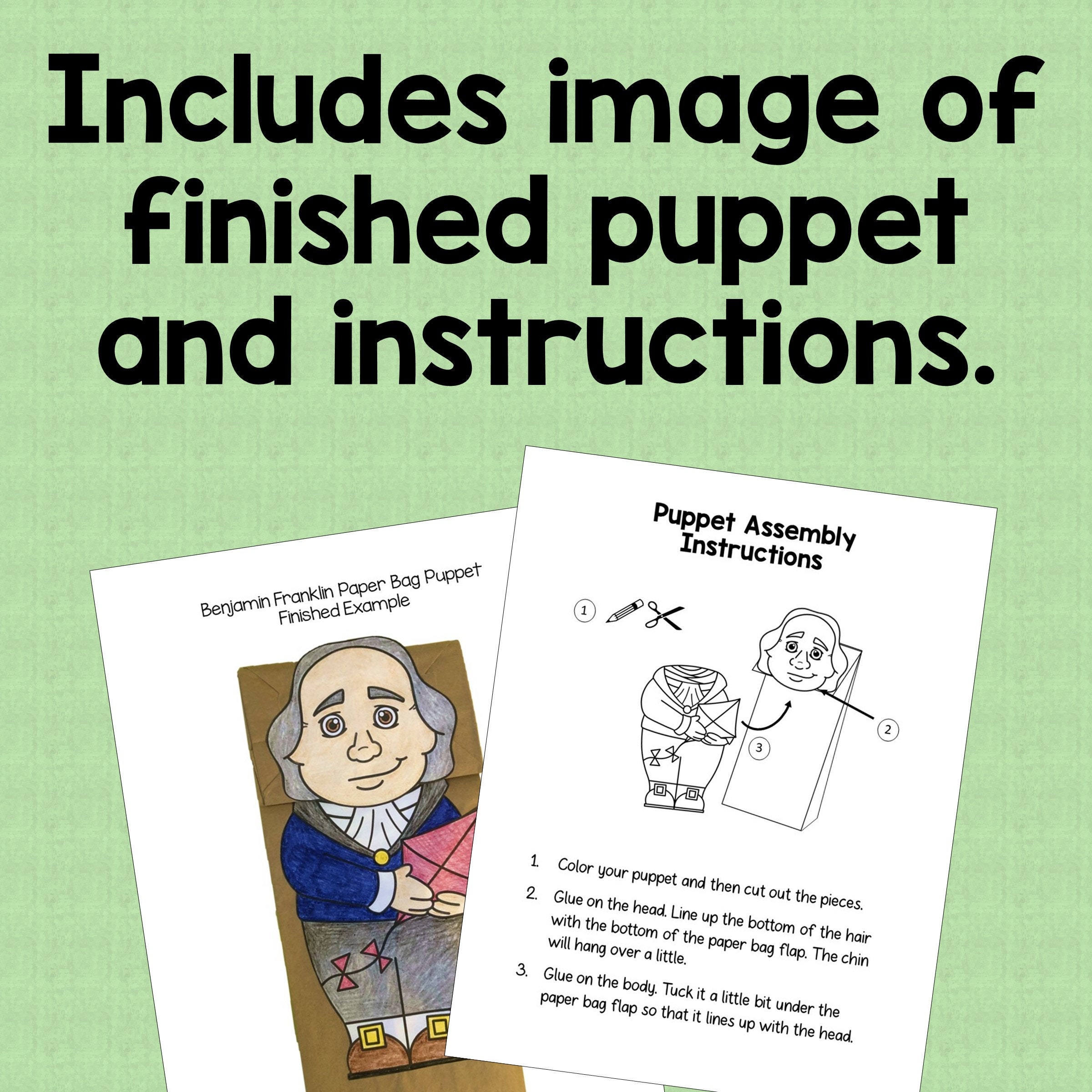 Benjamin Franklin History Craft | Paper Bag Puppet Kids' Activity - Etsy