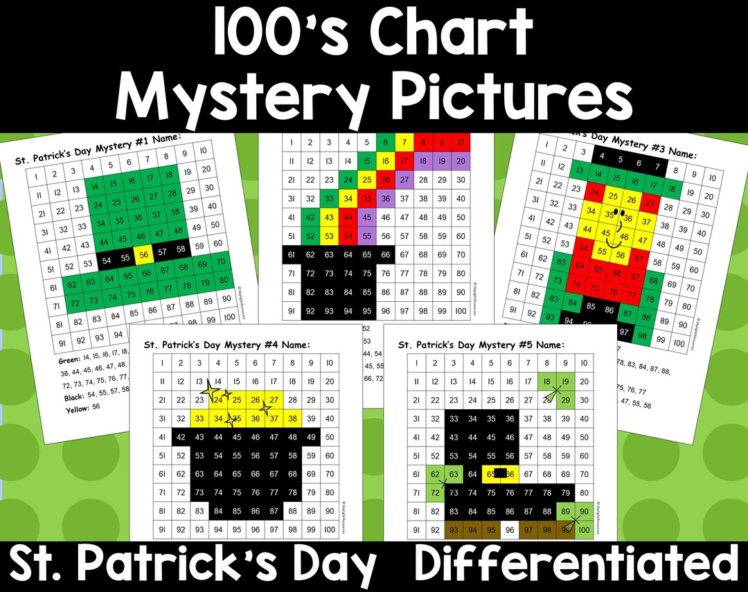 St. Patrick's Day 100's Chart Mystery Pictures Math - Etsy