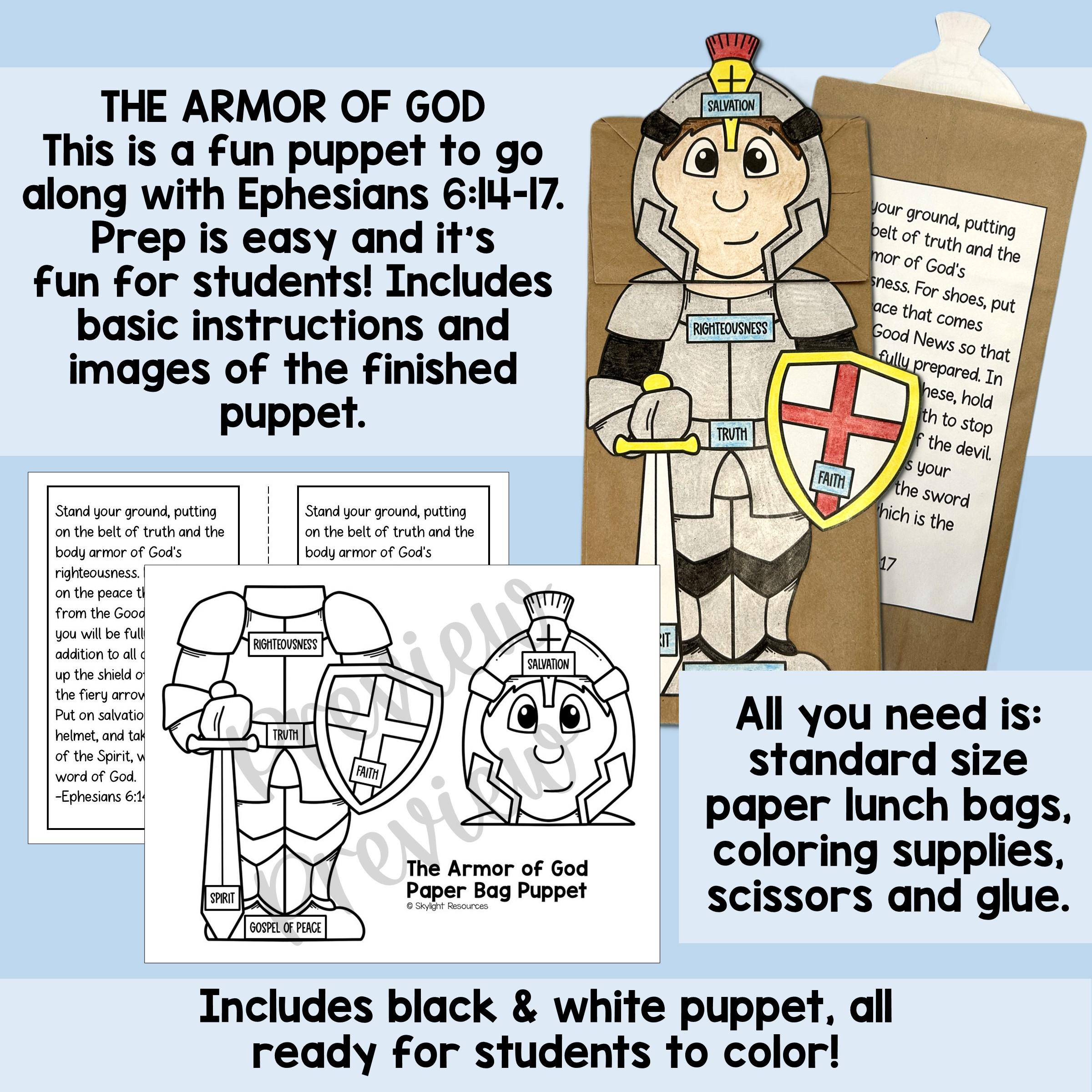 The Armor of God Paper Bag Puppet Bible Craft Activity - Etsy