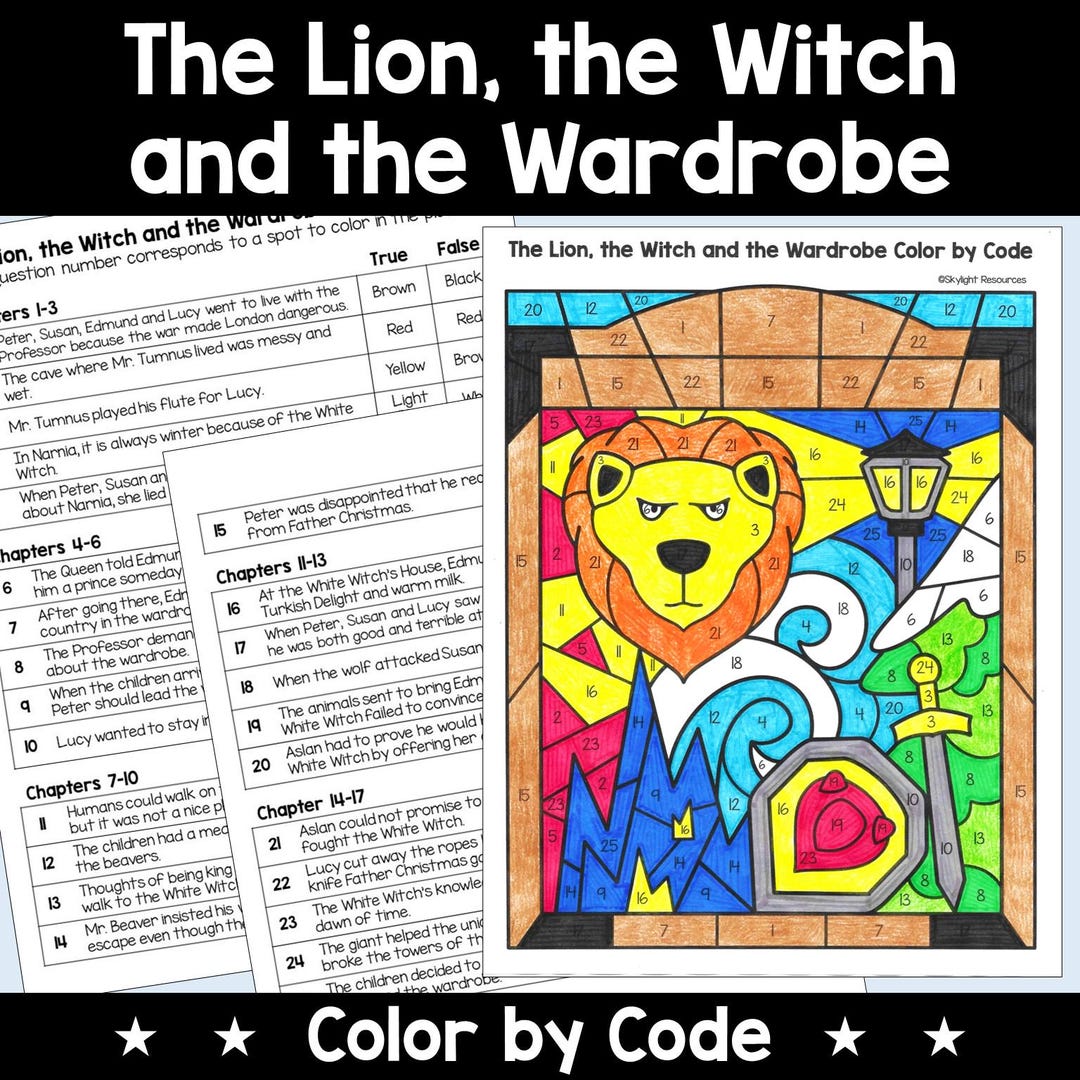 The Lion, the Witch and the Wardrobe Color by Number Reading Activity ...