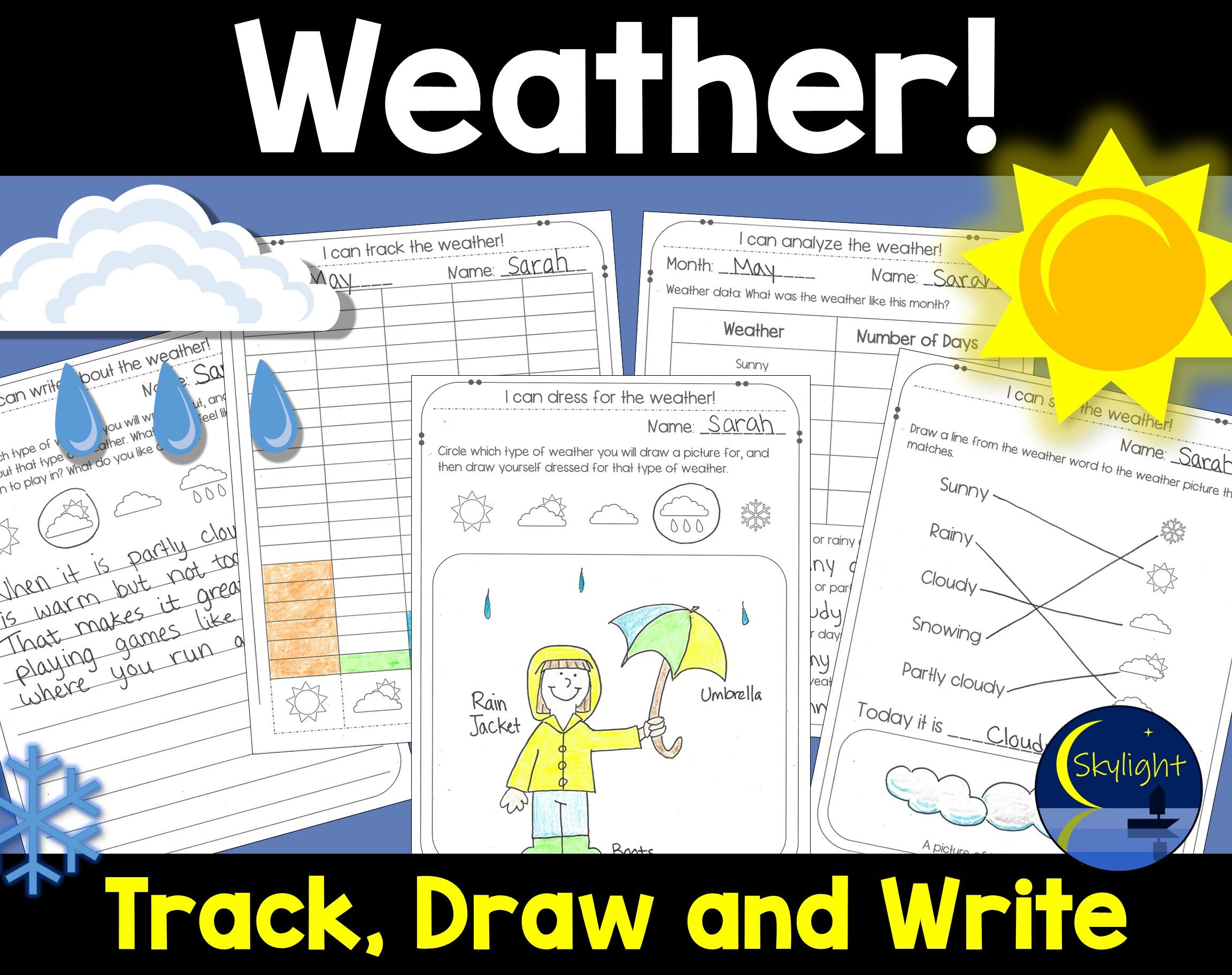 Track, Draw and Write the WEATHER Worksheets for Kids - Etsy