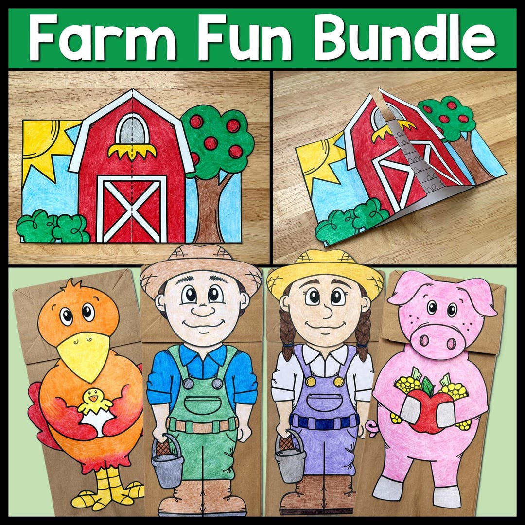 Farm Crafts | Paper Bag Puppets and Barn Writing Craft Activity for ...