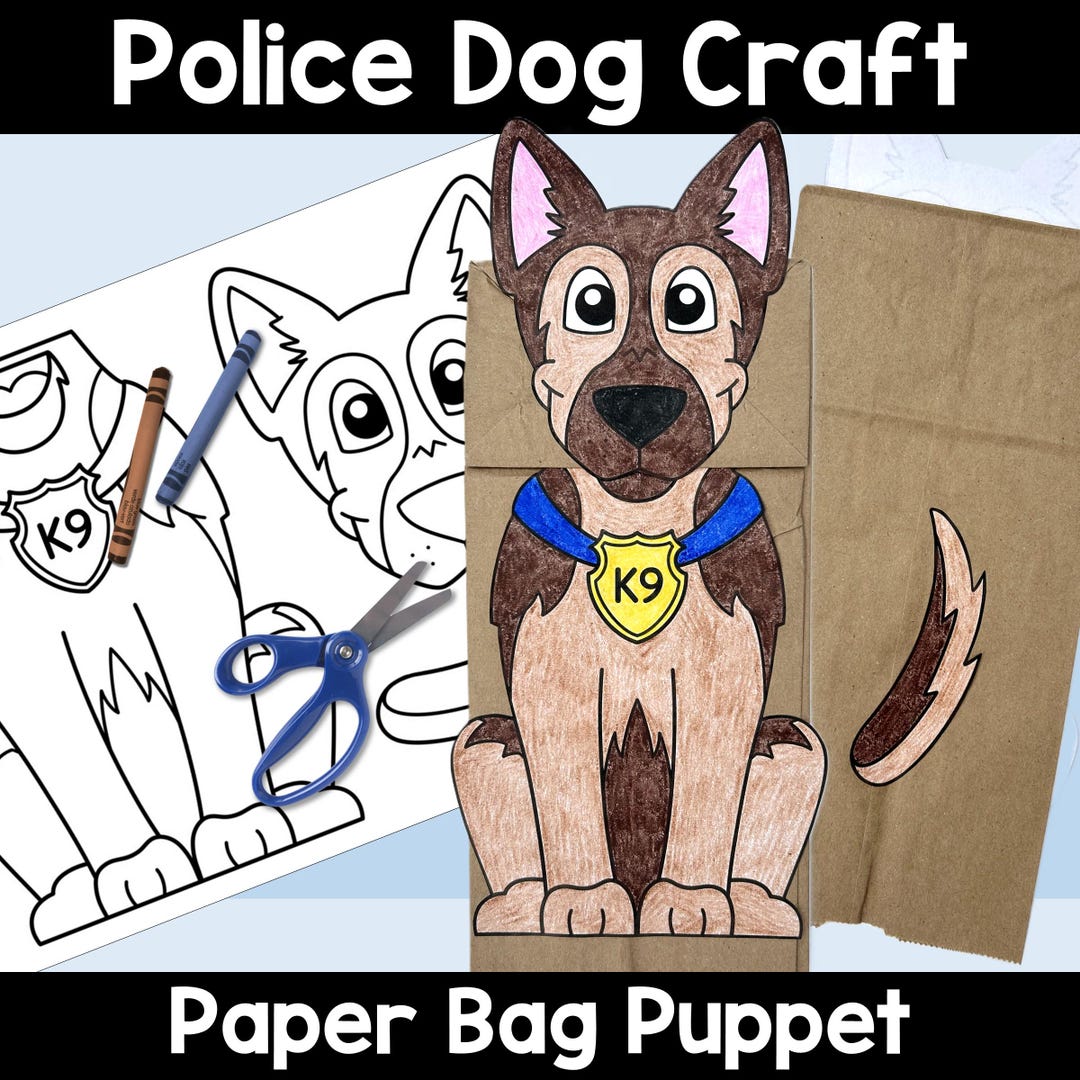 Police Dog Paper Bag Puppet Activity, Fun Working Animal Craft Project ...