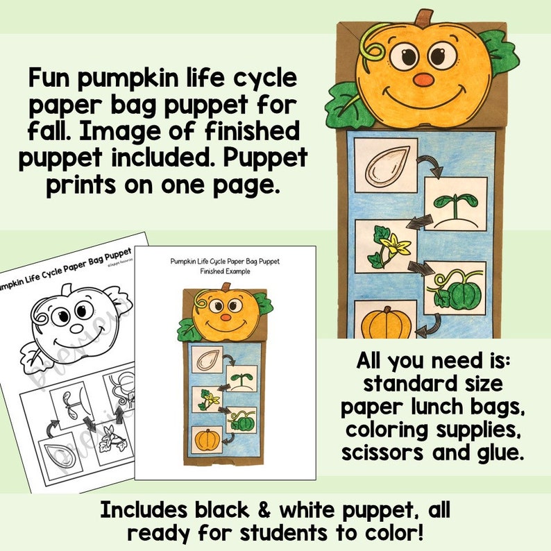 Life Cycle of a Pumpkin Paper Bag Puppet Science Craft Activity for ...