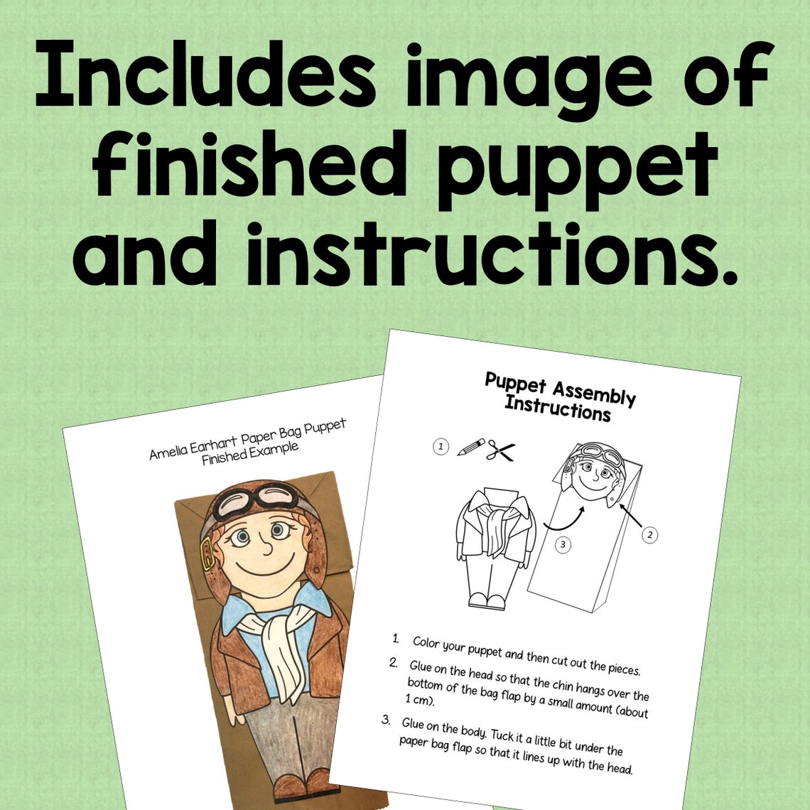 Women's History Month Paper Bag Puppet | Amelia Earhart Craft Activity ...