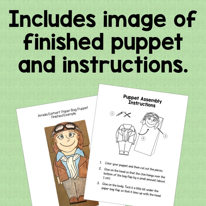 Women's History Month Paper Bag Puppet | Amelia Earhart Craft Activity ...