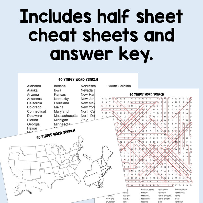 50 States Word Search Puzzle With Two Fun Options | Kids Social Studies ...