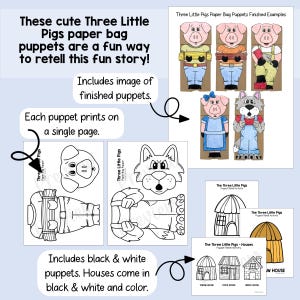 The Three Little Pigs Paper Bag Puppets, Story Retell Craft, Classroom ...