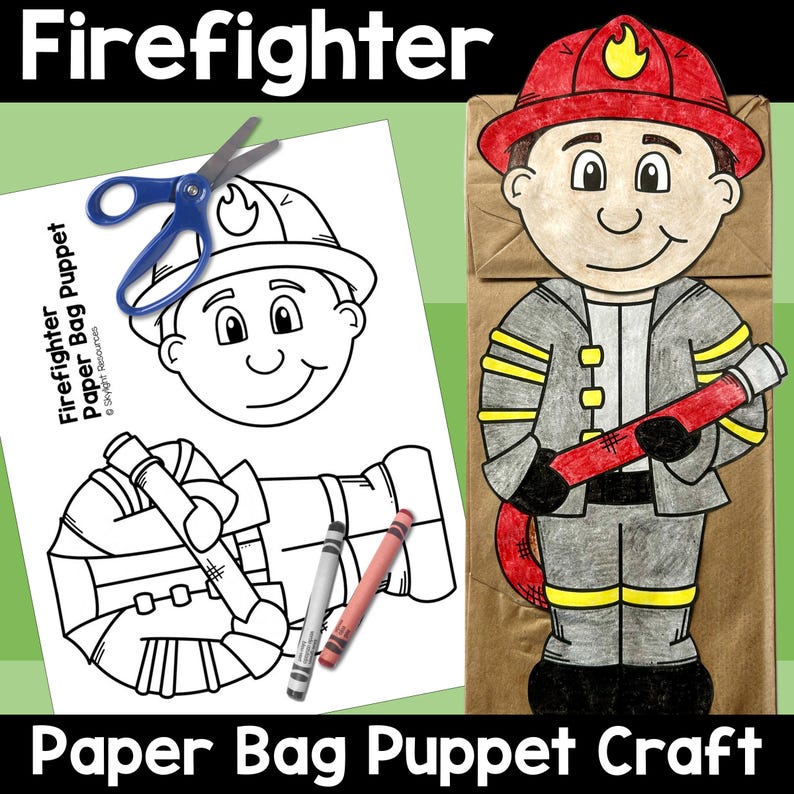 Firefighter Paper Bag Puppet | Fun Community Helper Craft Activity for ...