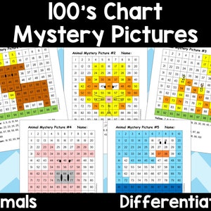 Animals 100's Chart Mystery Pictures Kids Number Practice for School or ...