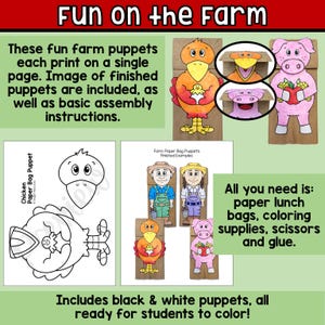 Farm Crafts | Paper Bag Puppets and Barn Writing Craft Activity for ...