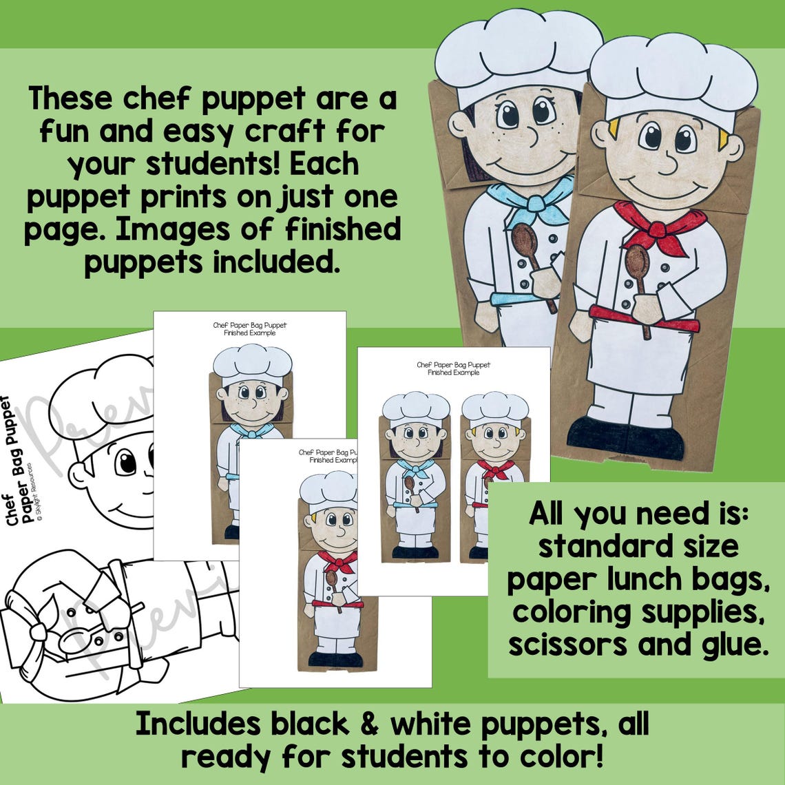 Chef Paper Bag Puppets, Family Consumer Sciences Food Craft Activity ...