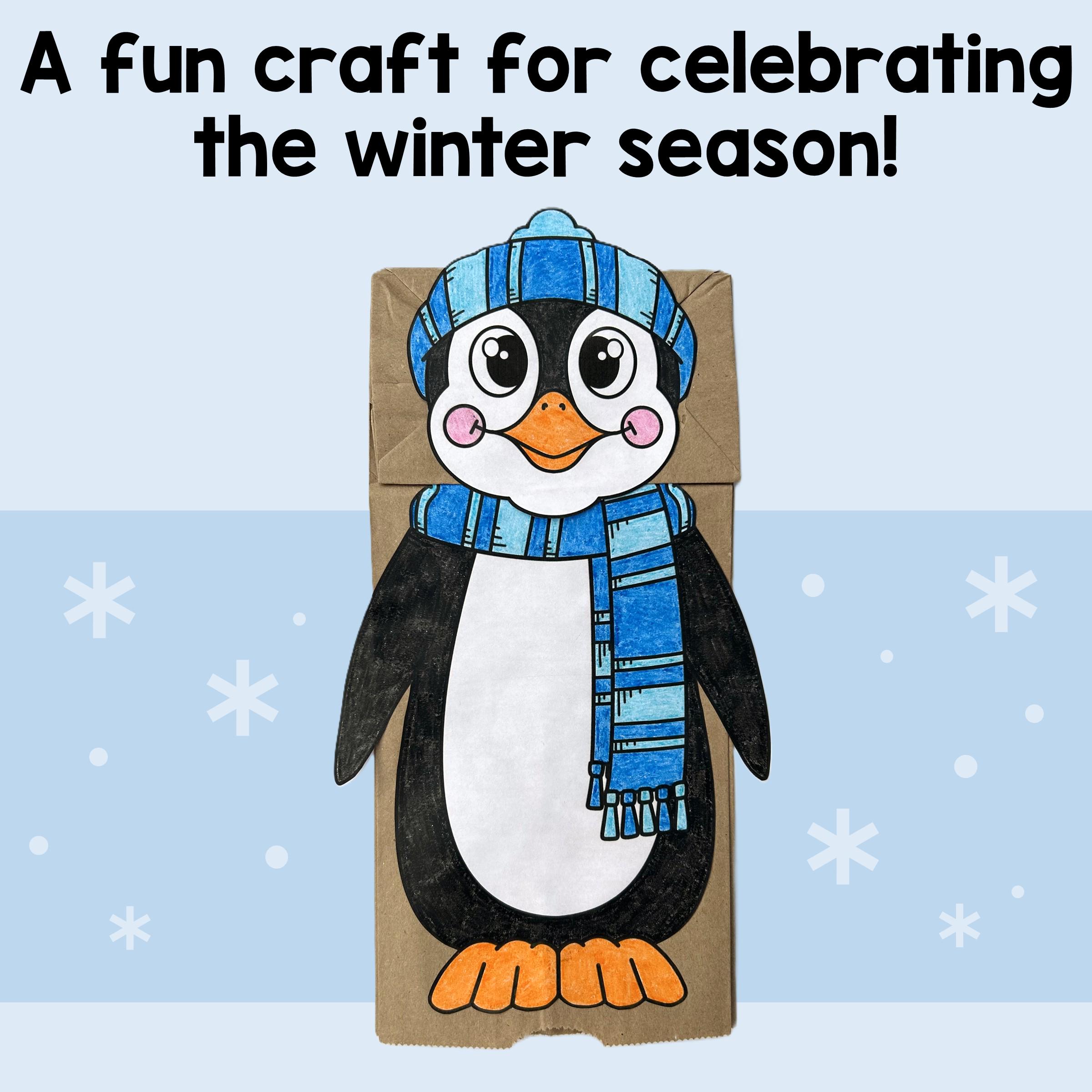 Penguin Paper Bag Puppet Craft Activity, Fun Winter Animal Project for ...