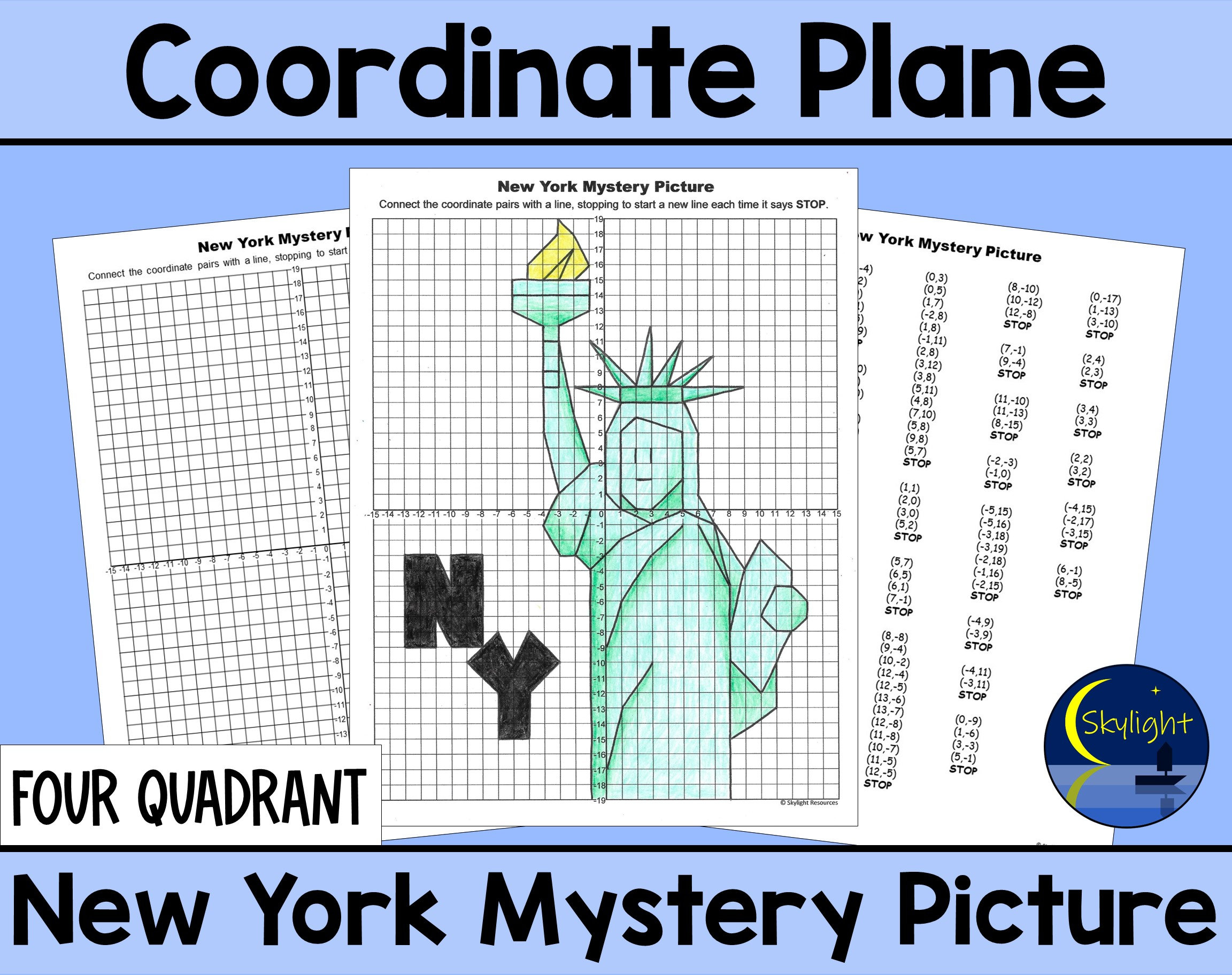 New York Coordinate Plane Mystery Graphing Picture Fun Math Practice ...