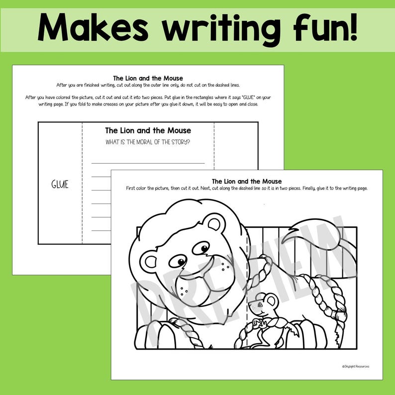 Aesop's Fables | Fun Moral of the Story Writing Crafts for Kids - Etsy