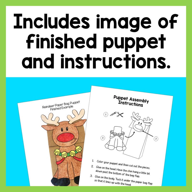 Santa's Reindeer Christmas Paper Bag Puppet Craft Activity for Kids - Etsy