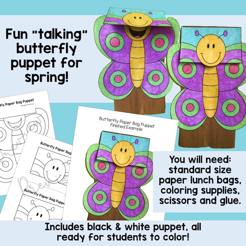 Butterfly Paper Bag Puppet | Spring Craft Activity for Classroom or ...