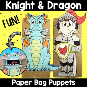Knight and Dragon Paper Bag Puppets Fun Craft Activity for Kids - Etsy