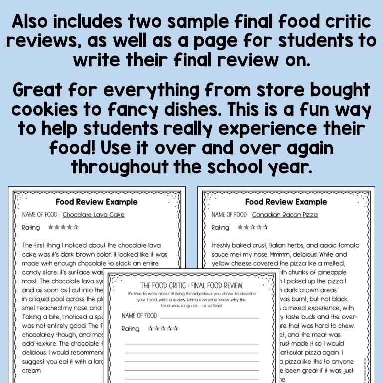 Write Like a Critic Food Science Classroom Activity for 5th 7th Grade ...