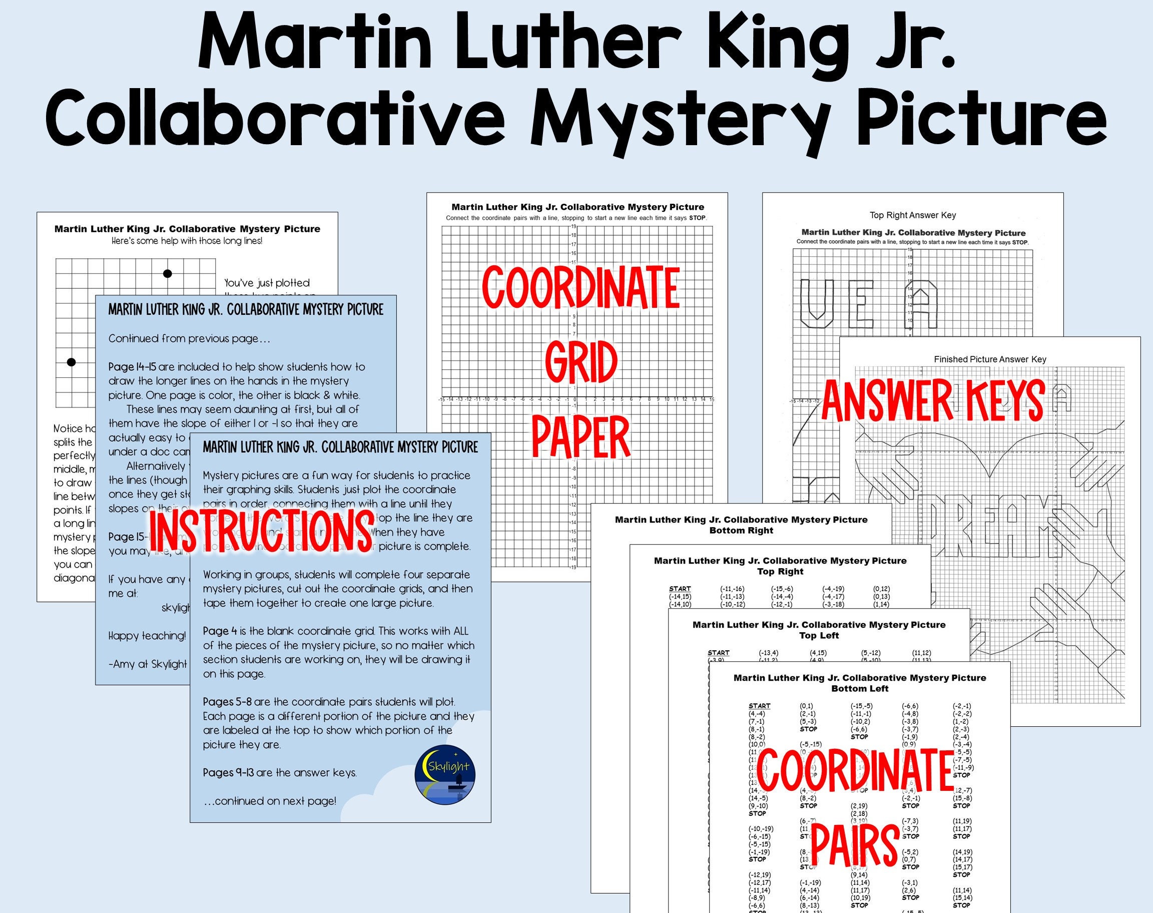 Collaborative Martin Luther King Jr. Coordinate Plane Graphing Picture ...