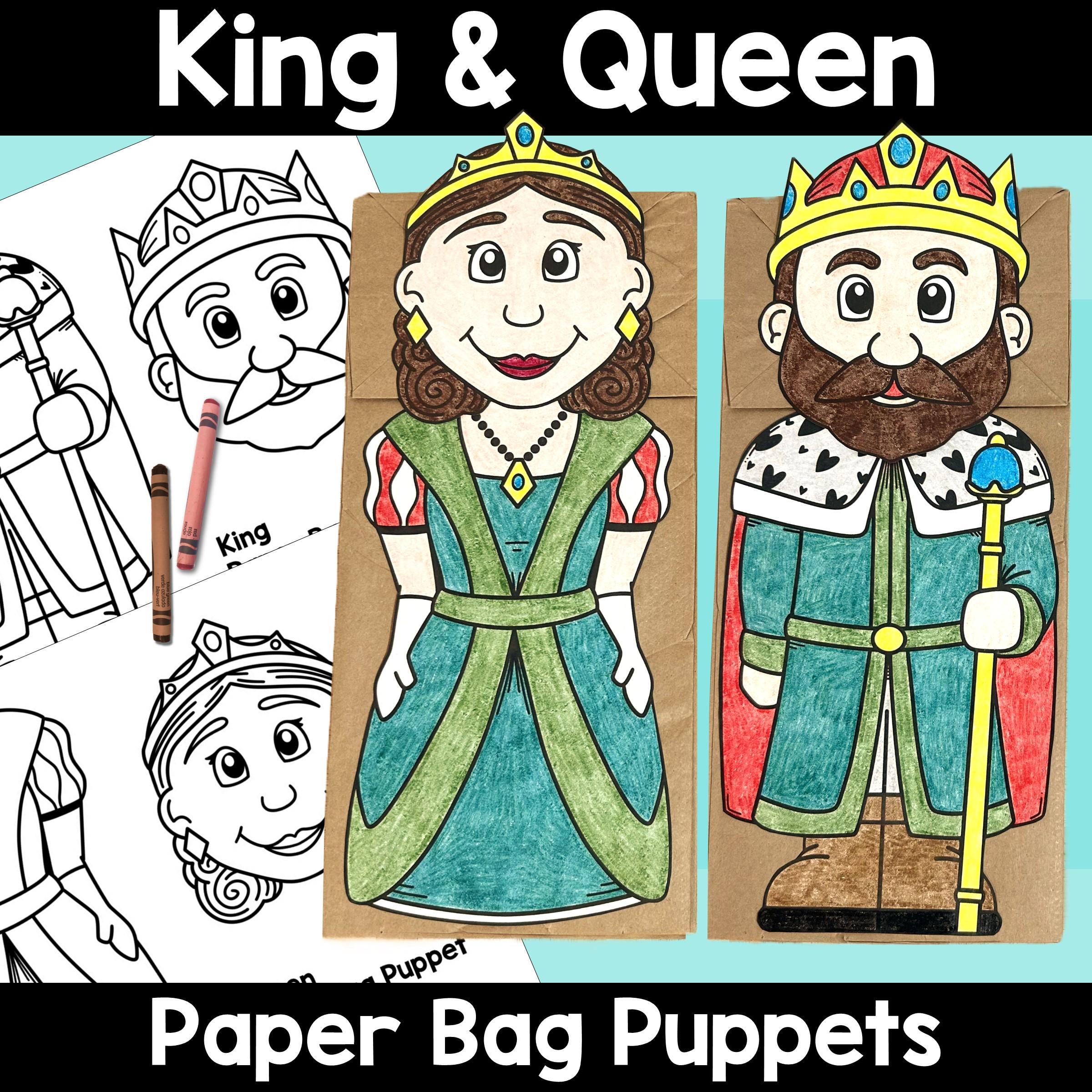 King and Queen Paper Bag Puppets Fun Craft Activity for Kids - Etsy