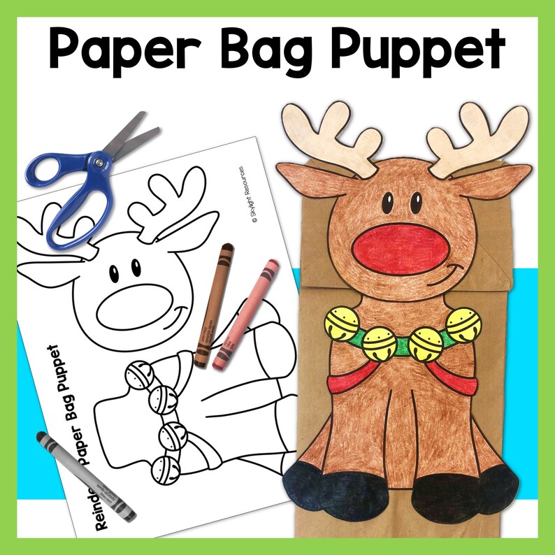 Santa's Reindeer Christmas Paper Bag Puppet Craft Activity for Kids - Etsy