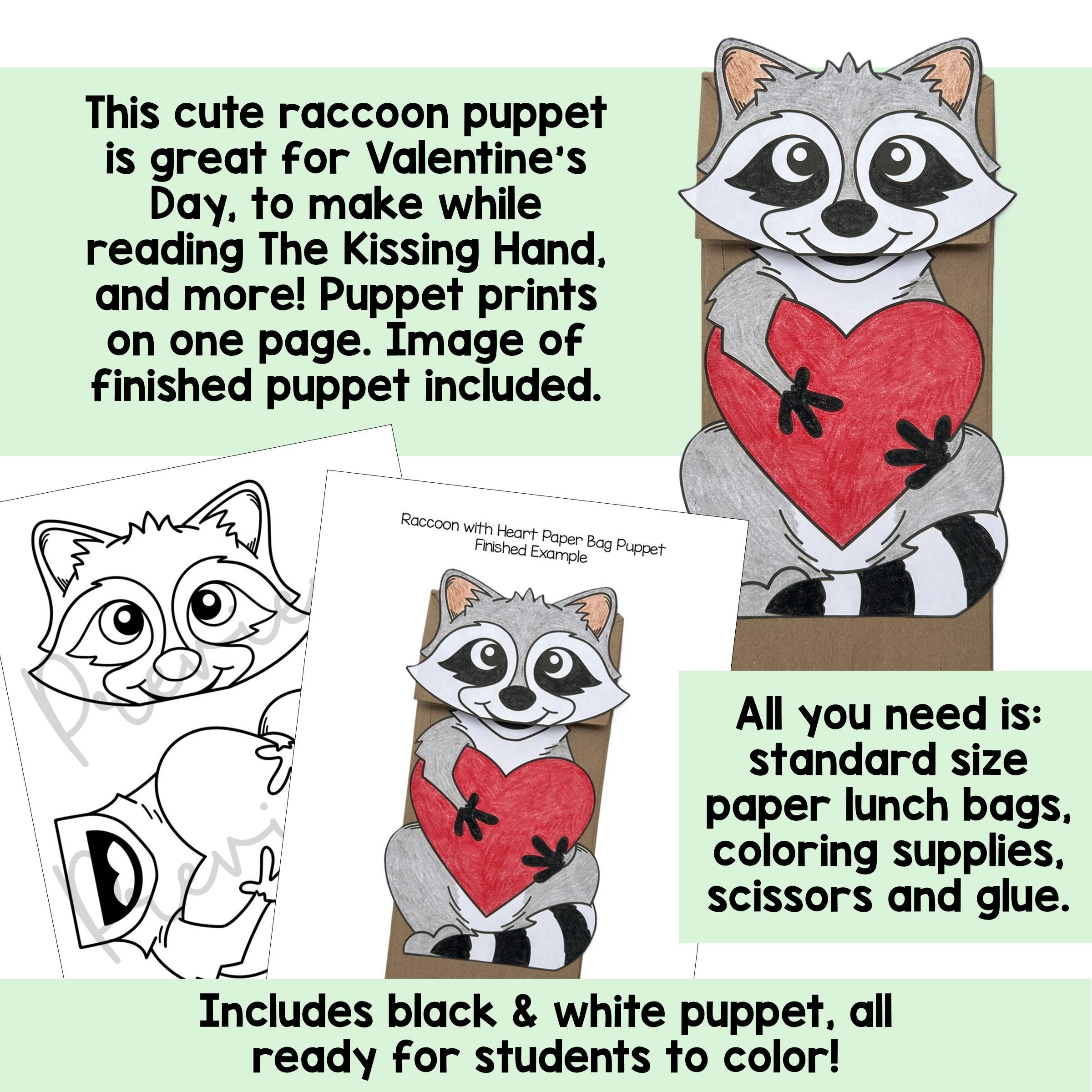 Raccoon Paper Bag Puppet Craft Activity for Valentine's Day or the ...